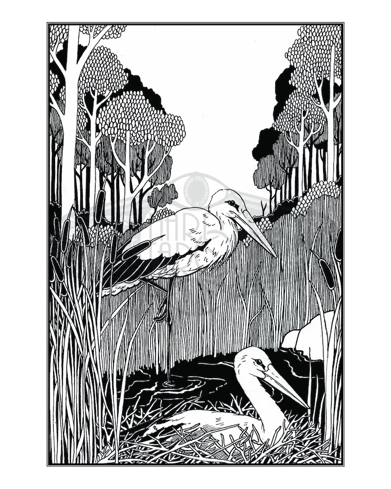 Stork Art Print - Enchanted Wood Lenormand, Oracle, Original Art Print ...