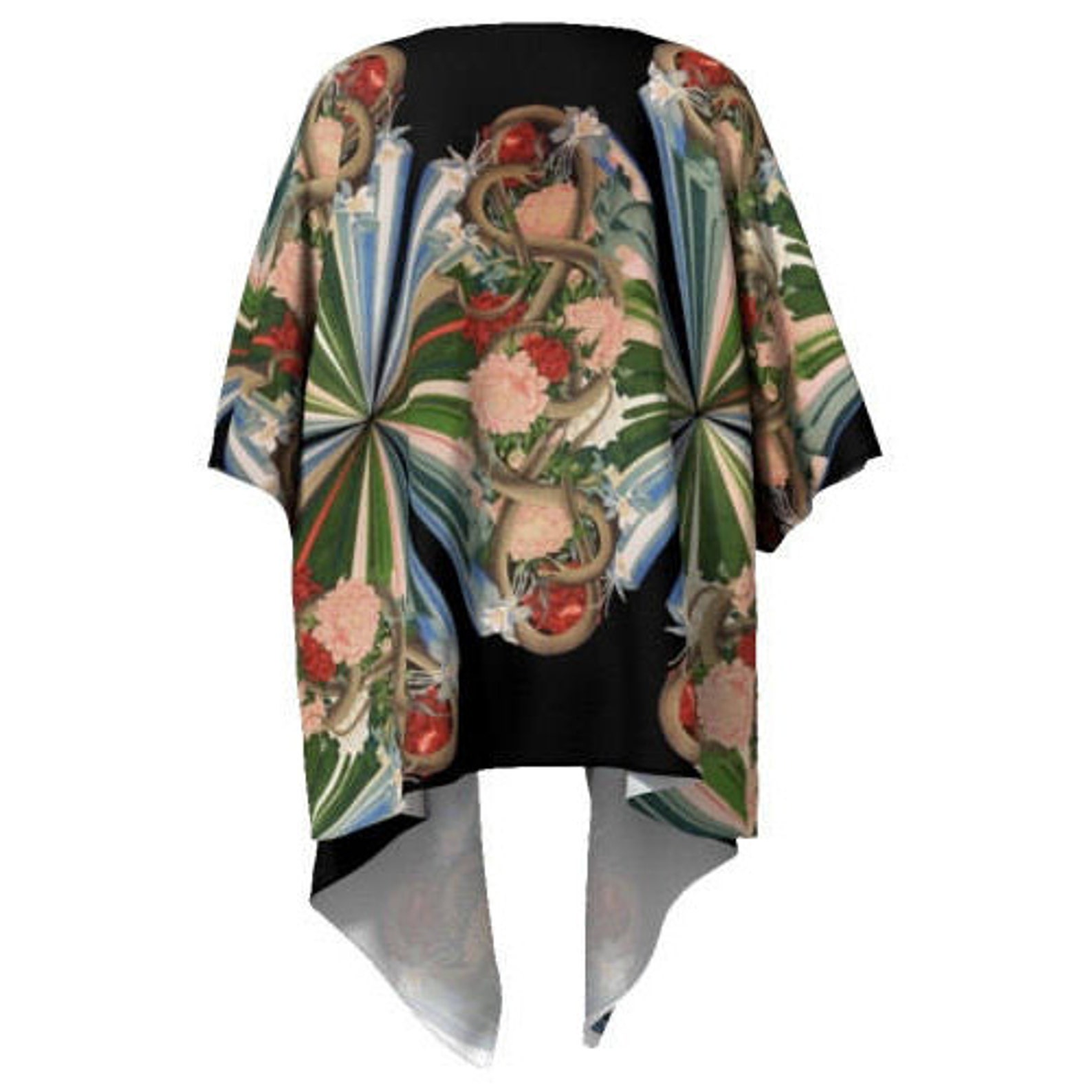 Snake Floral Kimono Wrap Kimono Kimono Blouse Black - Etsy