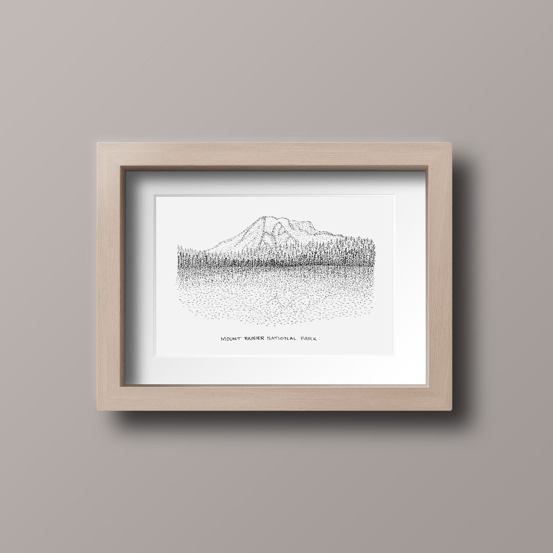 Mount Rainier National Park - Washington - Stipple Art Print - Outdoor ...