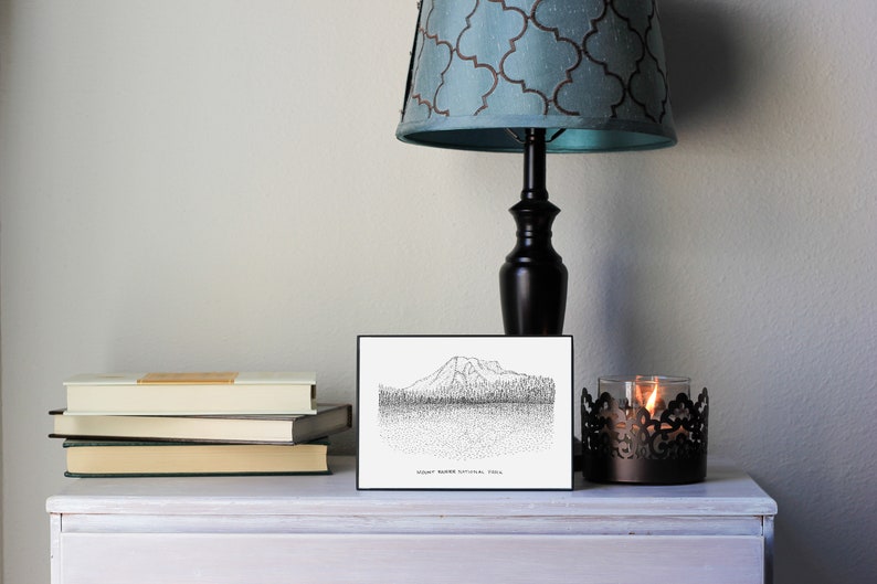 Mount Rainier National Park - Washington - Stipple Art Print - Outdoor ...