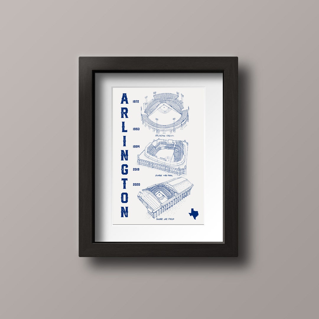 Texas Rangers Stadium 3 in 1 Print - Texas Rangers - Stipple Drawing ...