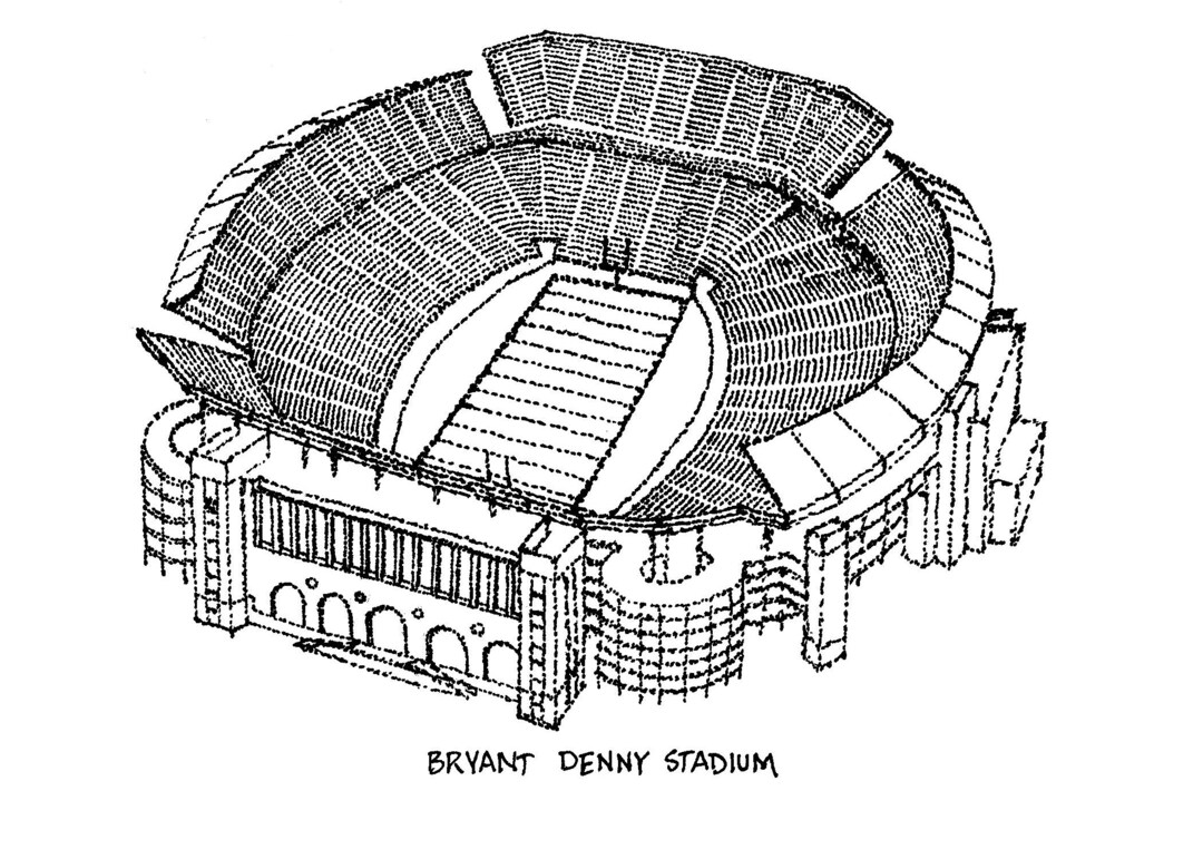Bryant-denny Stadium - Alabama Crimson Tide - Stipple Art Print ...