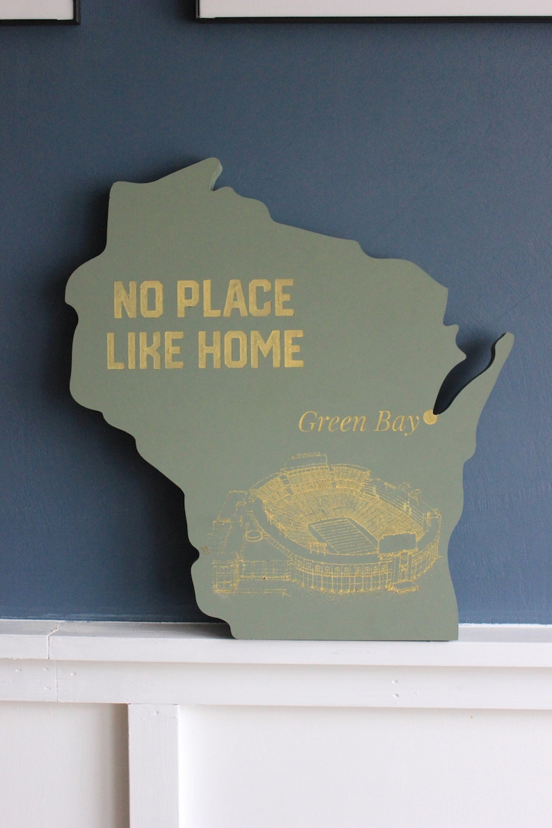 State of Wisconsin Wooden Cut Out Featuring Lambeau Field | Etsy