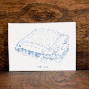 Ford Field - Detroit Lions- Stipple Art Print - Football Art - Detroit ...