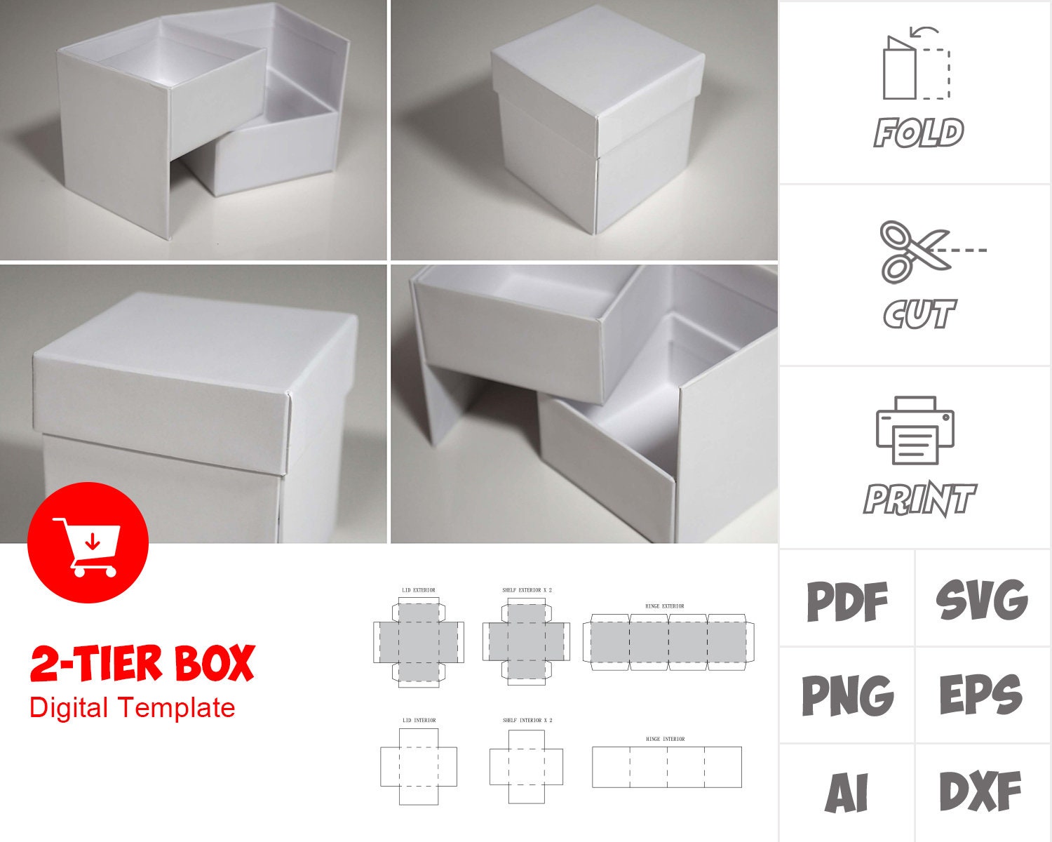 2-TIER BOX Template svg png dxf eps ai pdf for print | Etsy