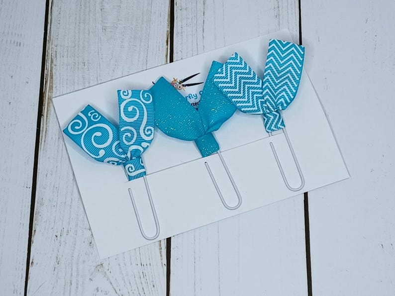 Ribbon Paperclip Bookmarks: Blue Aqua Navy Page Marker, Journal Planner ...