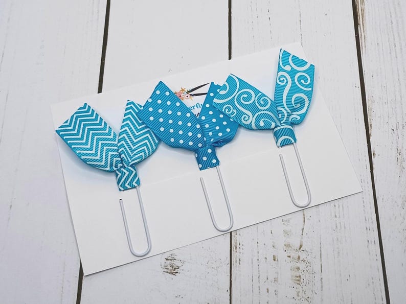 Ribbon Paperclip Bookmarks: Blue Aqua Navy Page Marker, Journal Planner ...