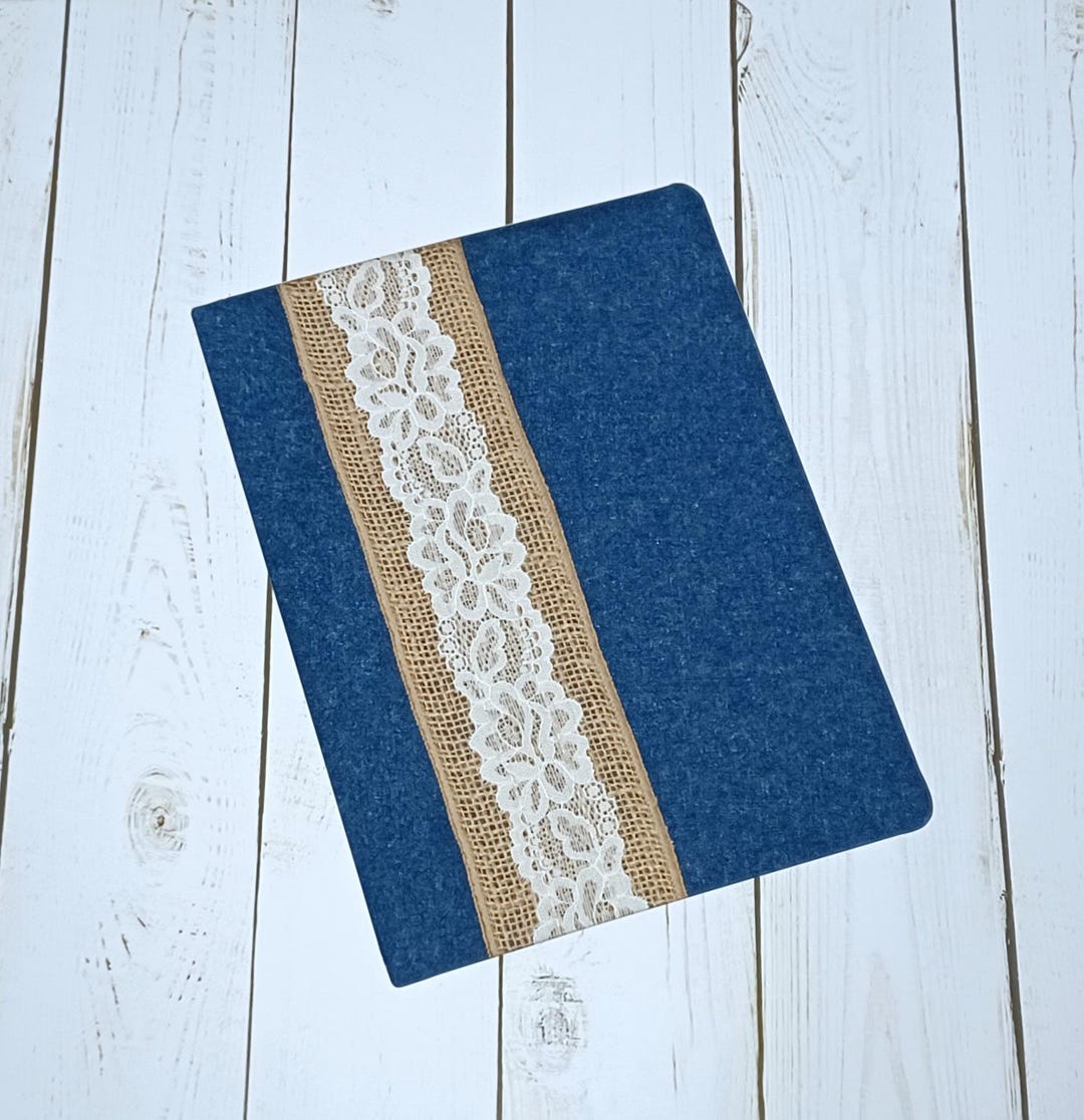 Custom Bible Cover: Handmade Burlap Lace Denim Book Cover - Etsy