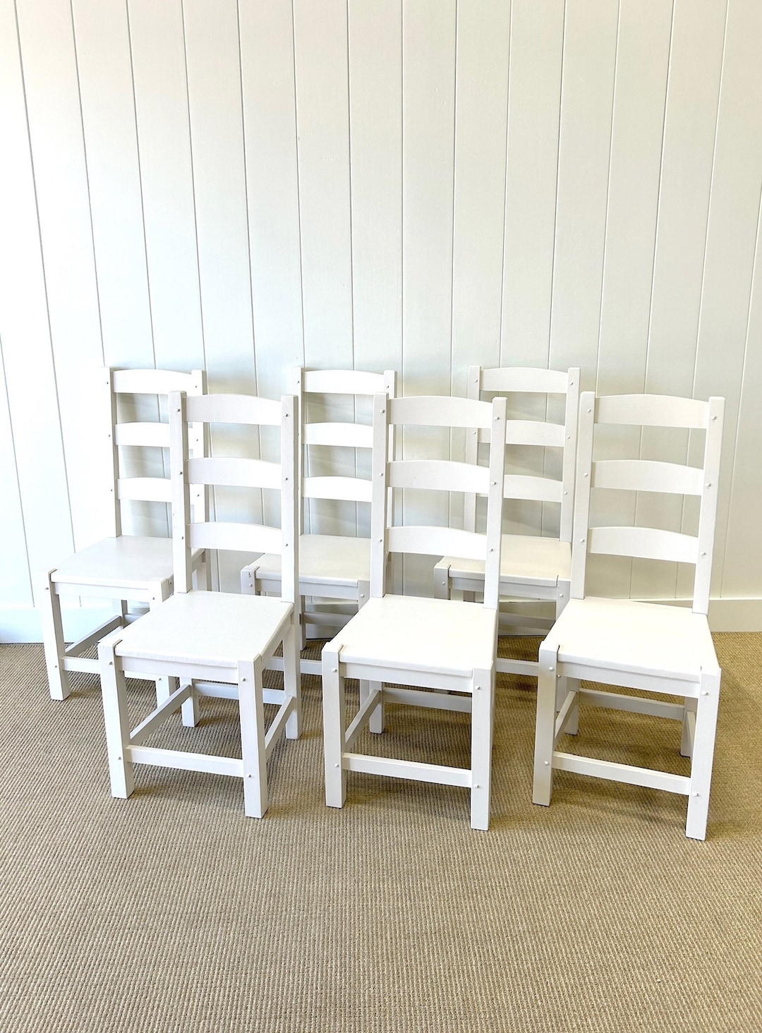 A Set of 6 Ladderback Chairs Painted White - Etsy