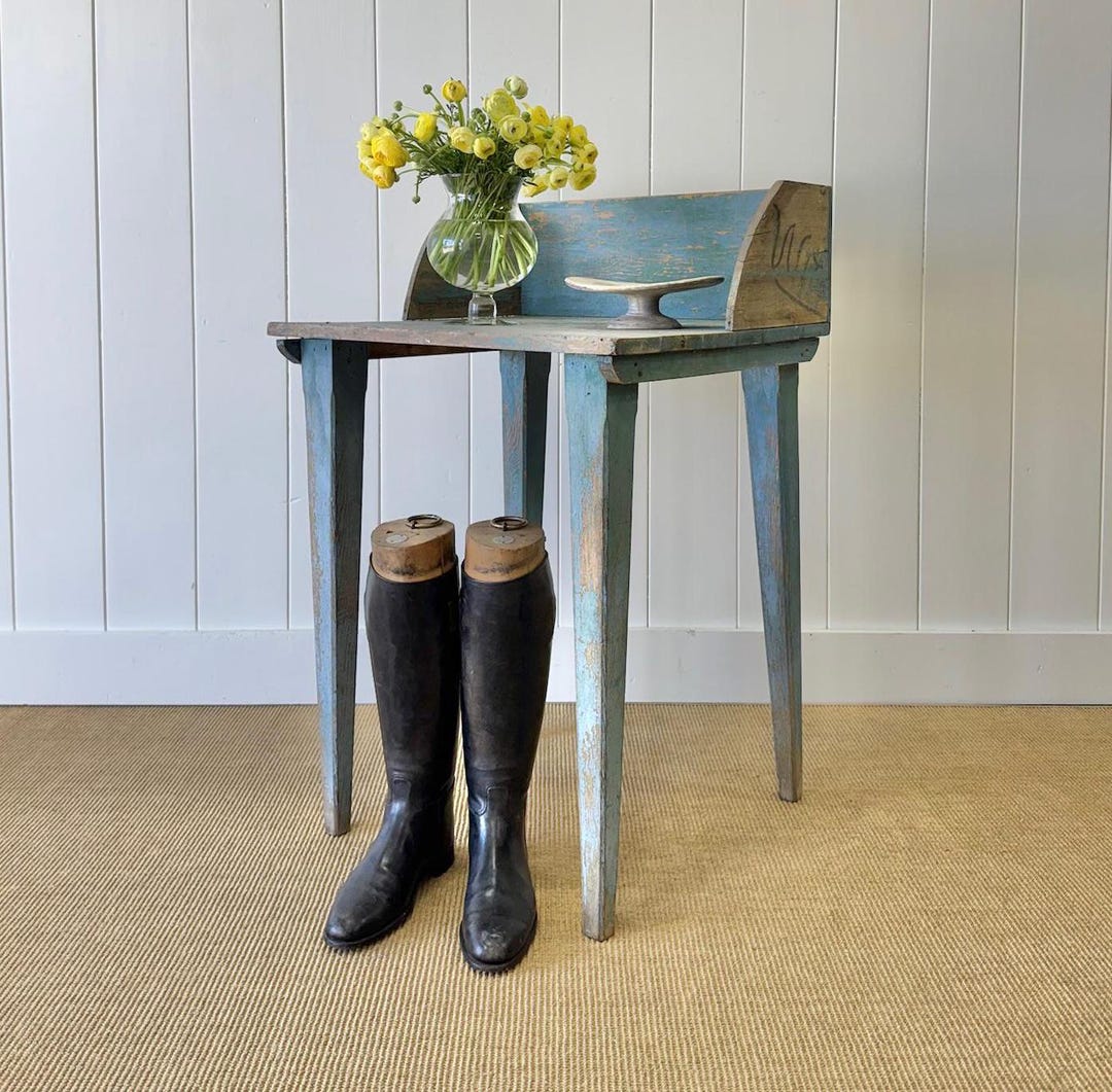 An Antique and Rustic Blue Galleried Side Table or Potting Bench - Etsy