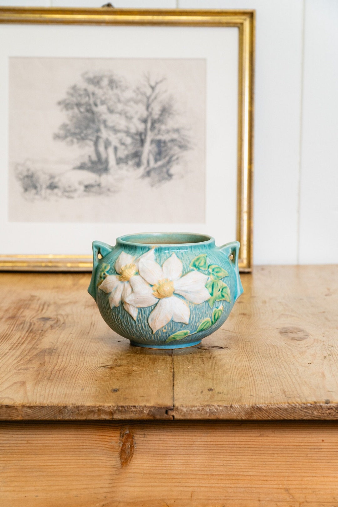 Clematis Teal Blue Vase by Roseville Pottery C1944 - Etsy