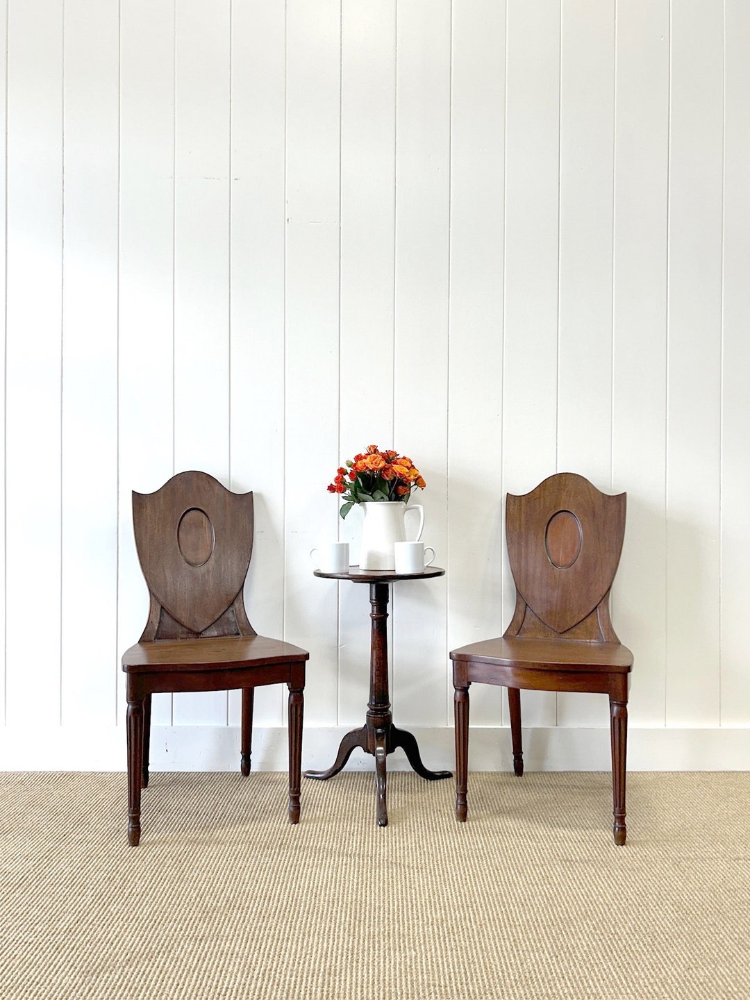 A Pair of Regency Fluted Leg Hall Chairs - Etsy