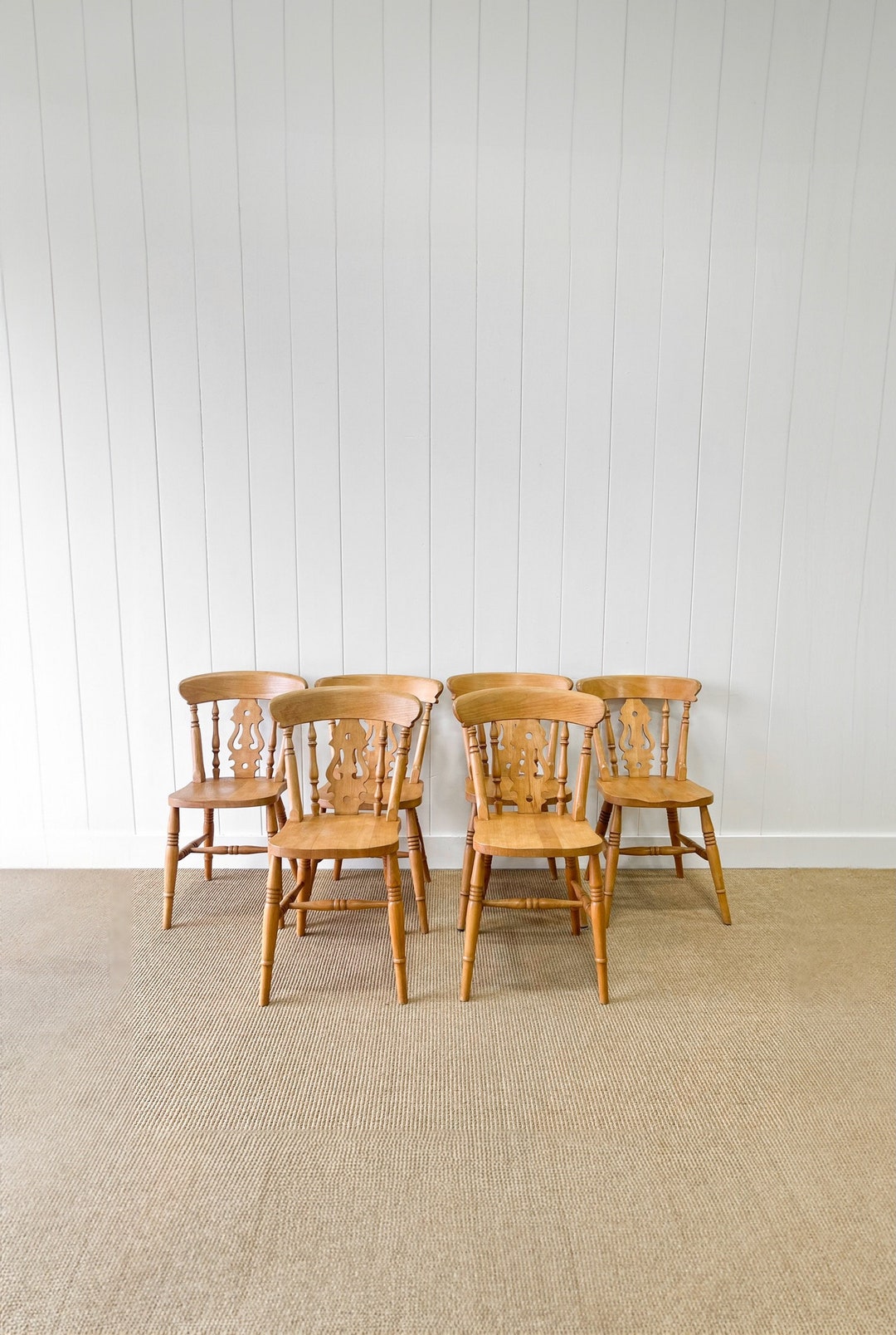 A Vintage Set of 6 Fiddleback Chairs - Etsy