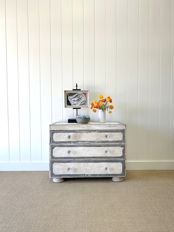 An Antique English Painted Pine Chest of Drawers Dresser With Bun Feet C1890 Etsy
