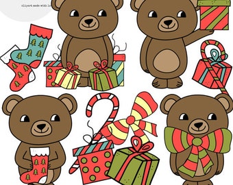 Christmas Gingerbread Clipart Festive Bear and Teacups - Etsy