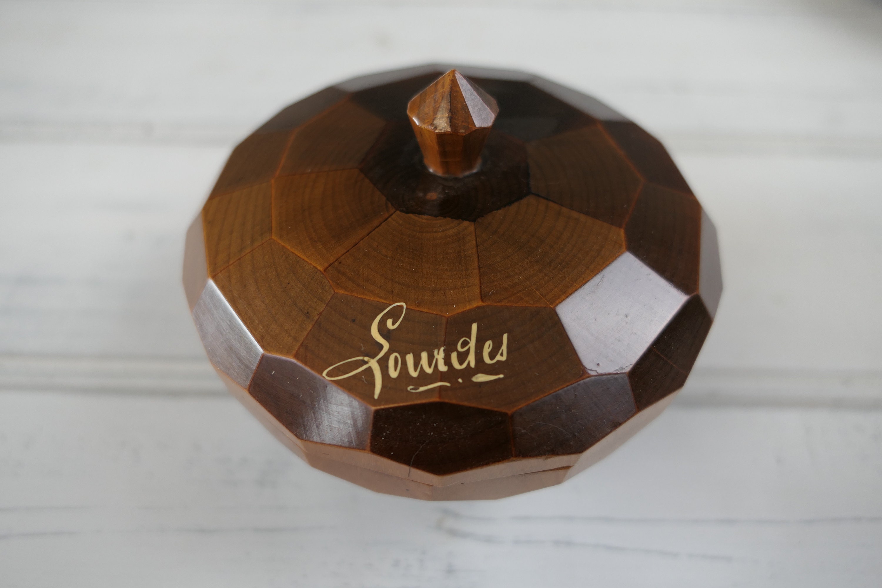 Vintage French Turned and Carved Wooden Box Lourdes Souvenir | Etsy UK