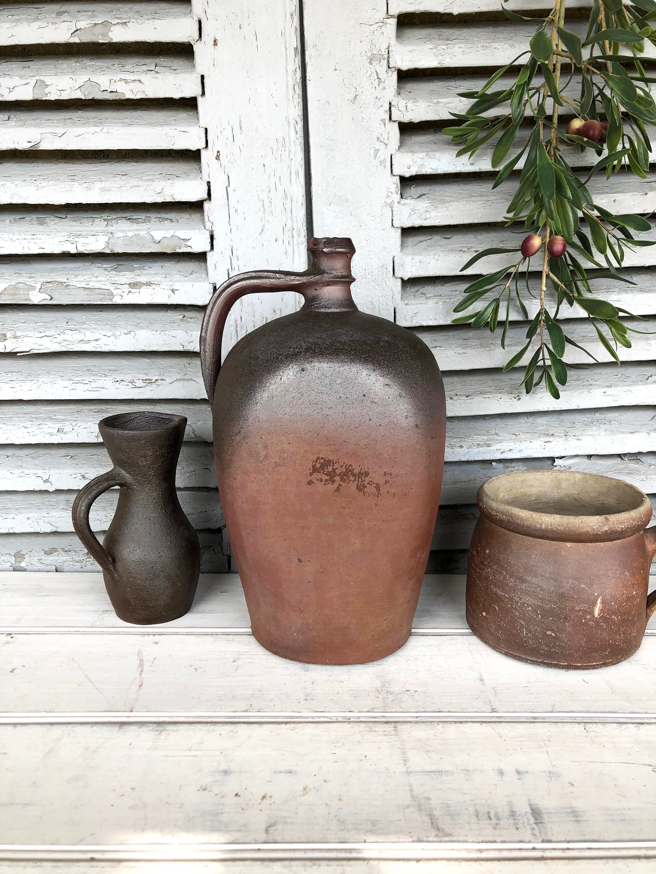 Antique French Black Clay Pot With Handle Primitive Pottery - Etsy