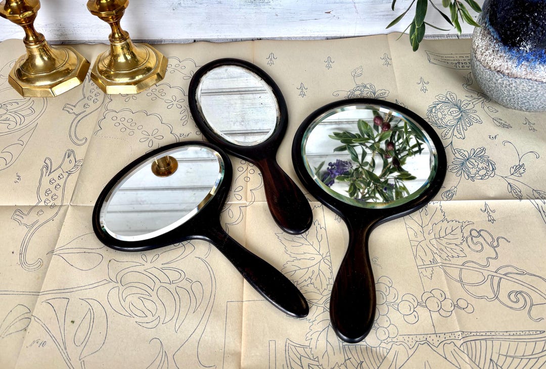 Set of 3 Antique Hand Vanity Mirrors, Vintage Mirror, Wall Hanging ...