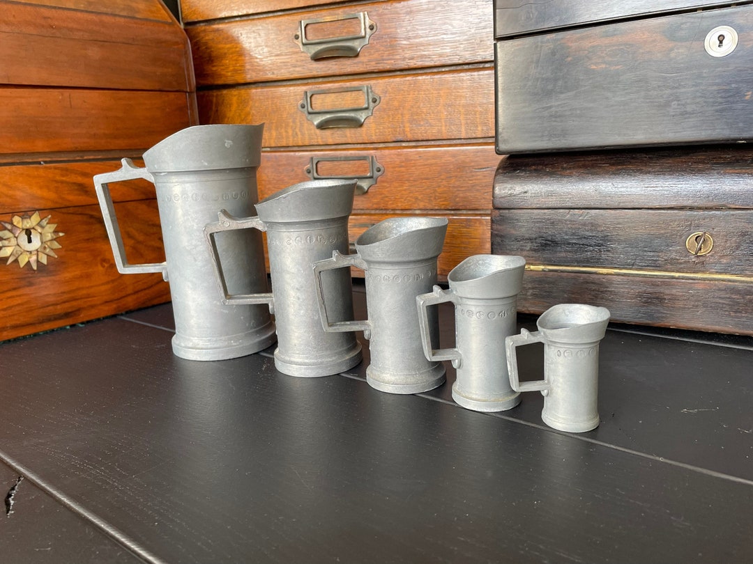 French Vintage Pewter Measuring Cups, Pewter Graduating Jugs, Vintage ...