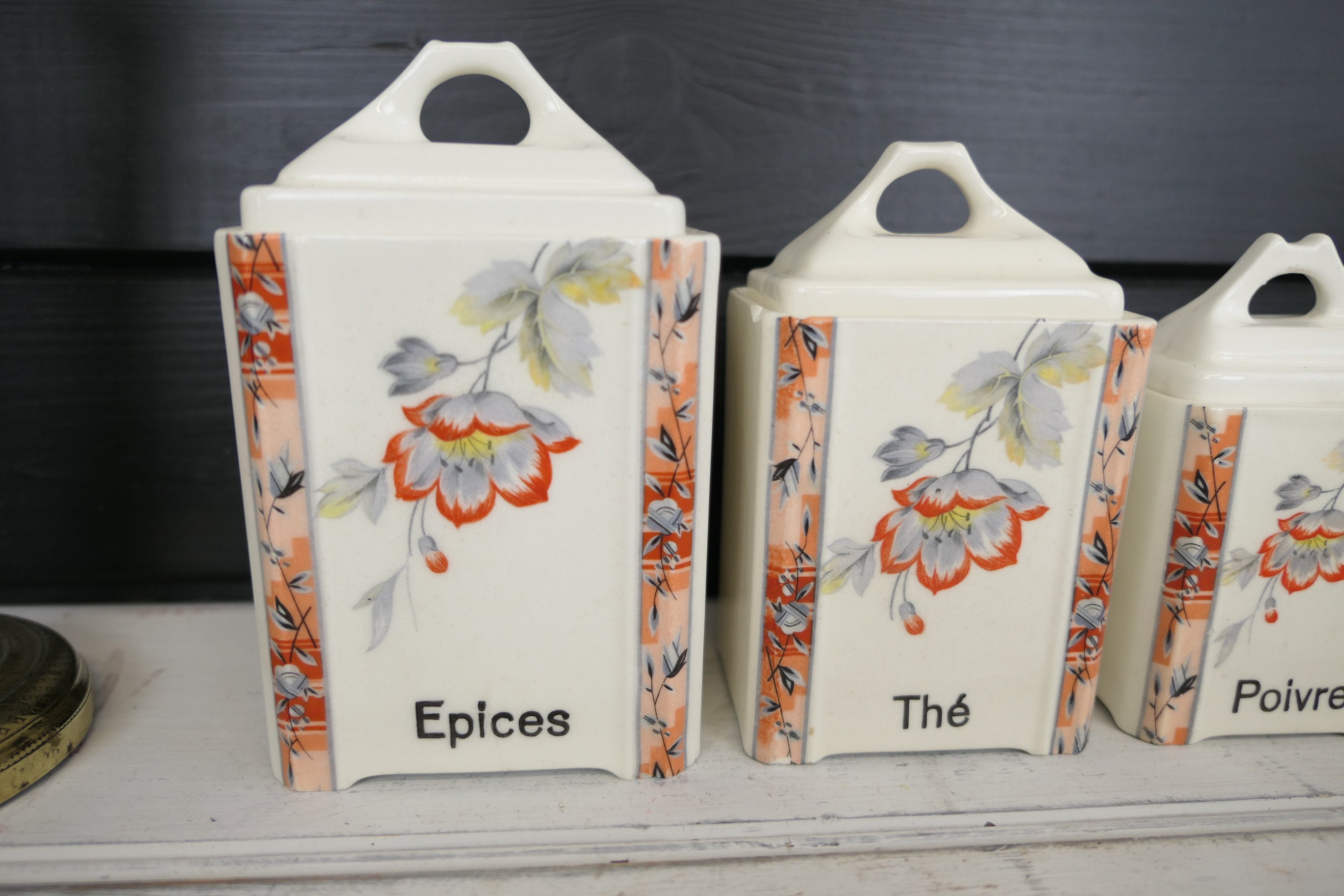 French Vintage Ceramic Storage Canisters, Set of 3. Antique French ...