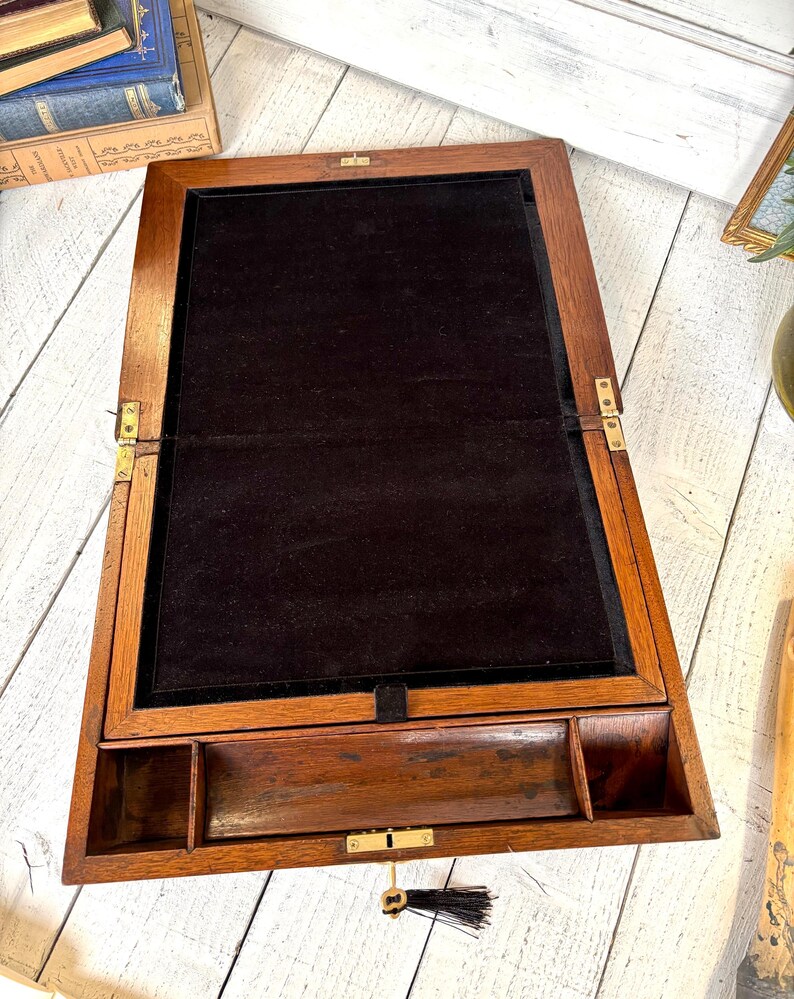 Victorian Gothic Writing Slope, Lock and Key, Burr Walnut Box, Antique ...