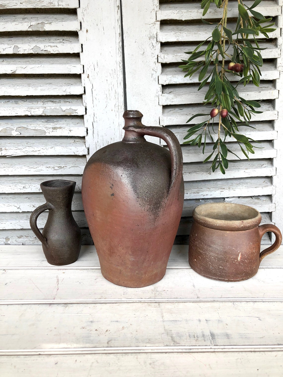 Antique French Black Clay Pot With Handle Primitive Pottery - Etsy