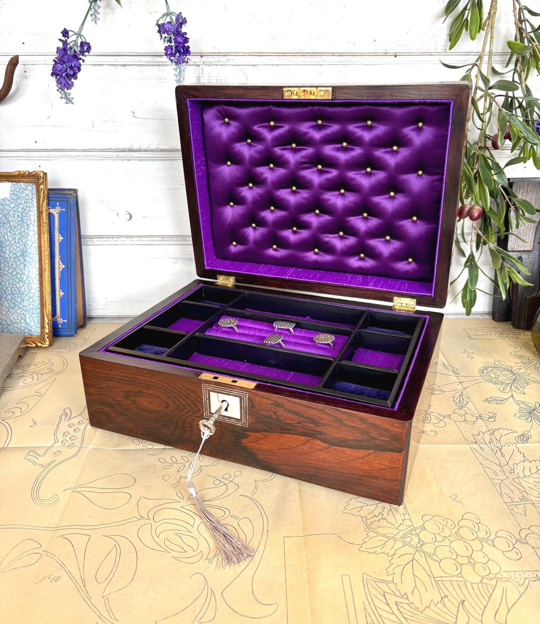 Antique Victorian Rosewood and Mother of Pearl Jewelry Box With Lock ...
