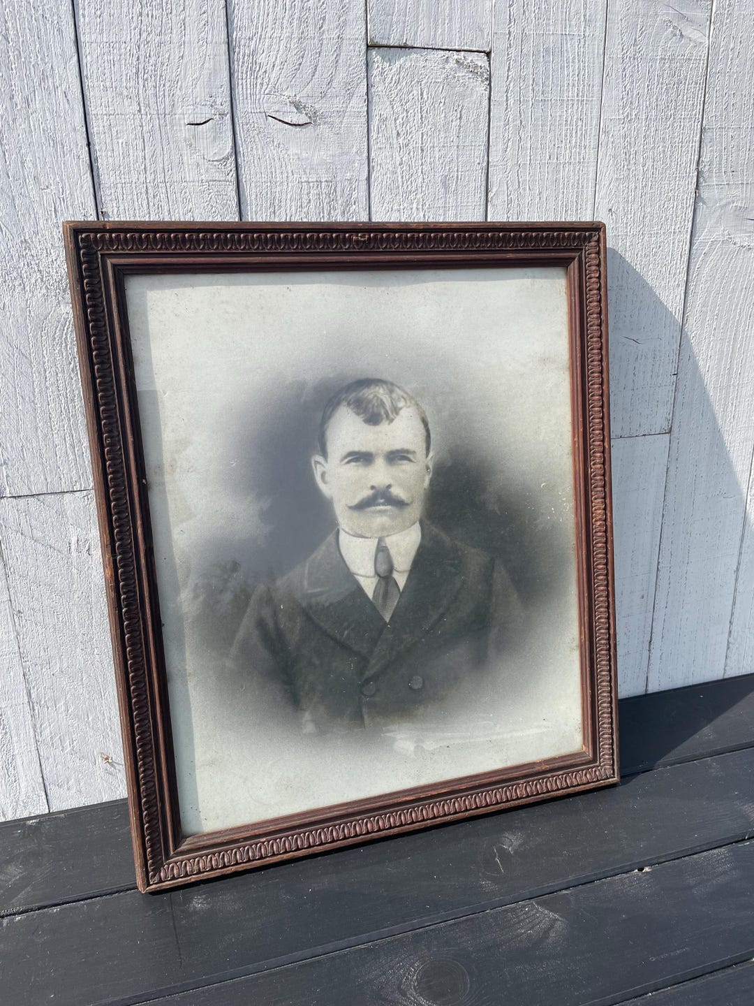 Antique French Portrait Charcoal Painting, Moustache Gentleman Portrait ...
