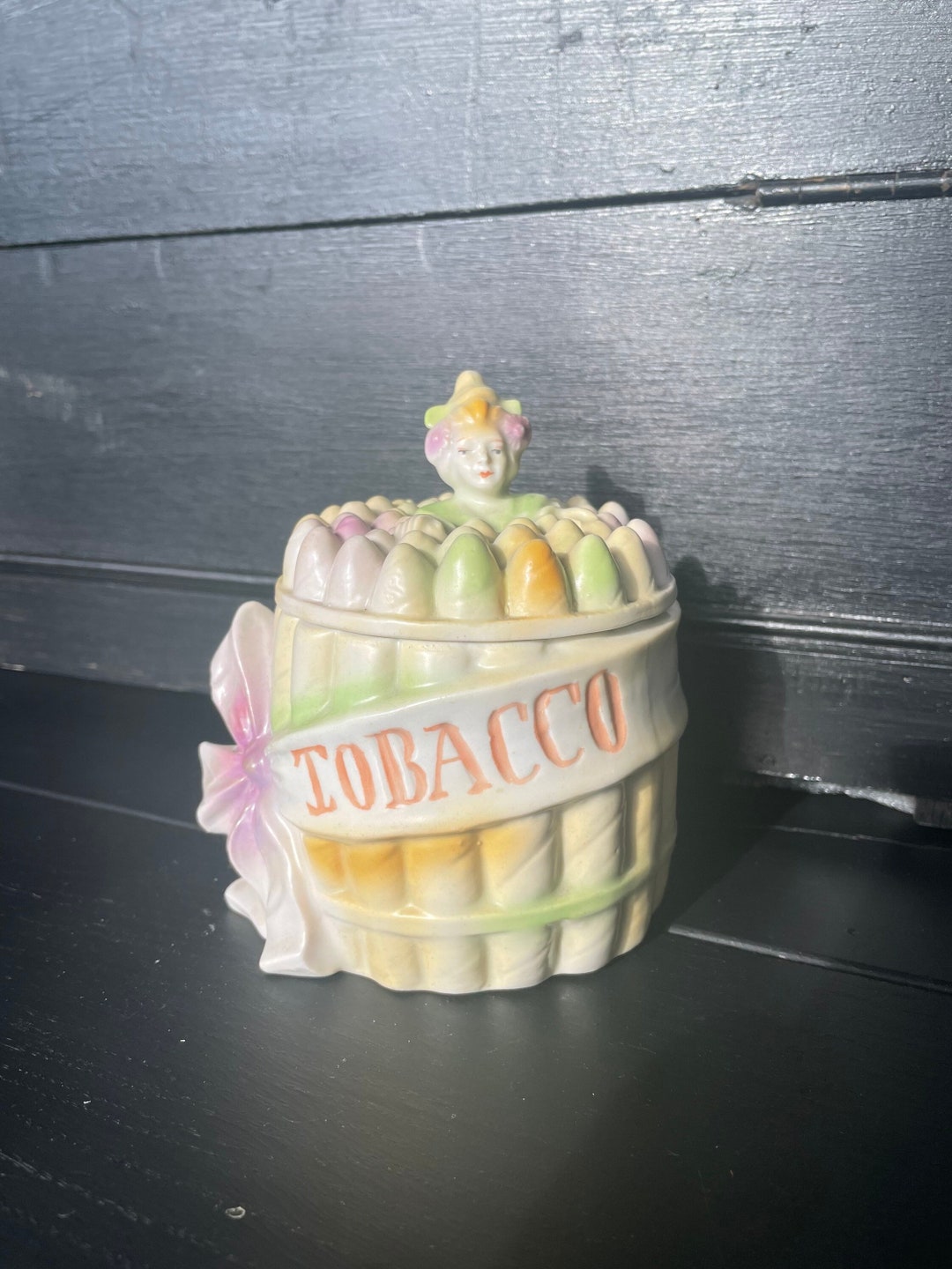Antique Porcelain Tobacco Jar, Container, Trinket Jar, Antique Tobacco ...
