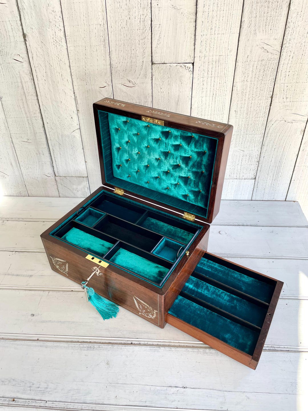 Antique Georgian Rosewood and Mother of Pearl Jewelry Box , Lock and ...