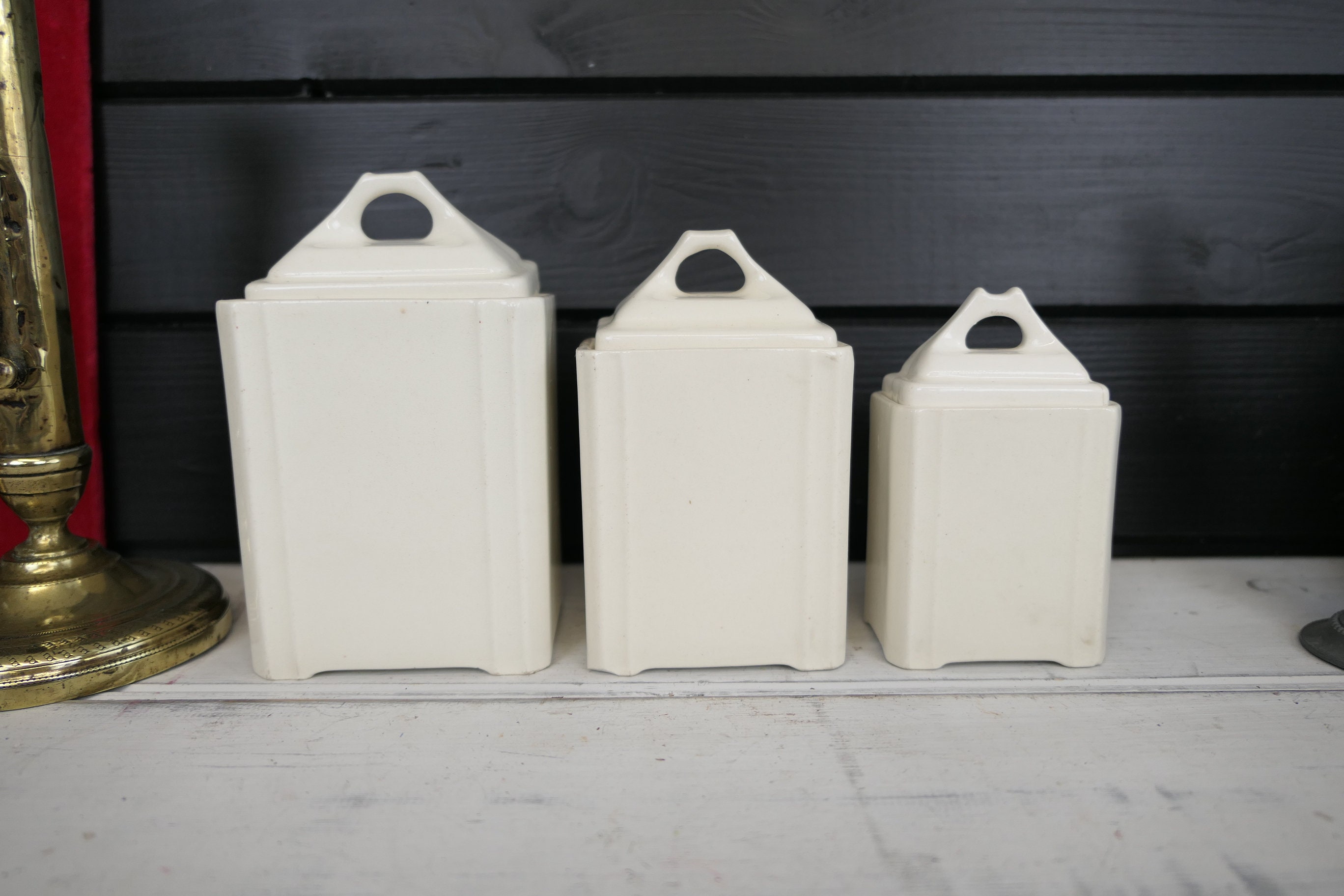 French Vintage Ceramic Storage Canisters, Set of 3. Antique French ...