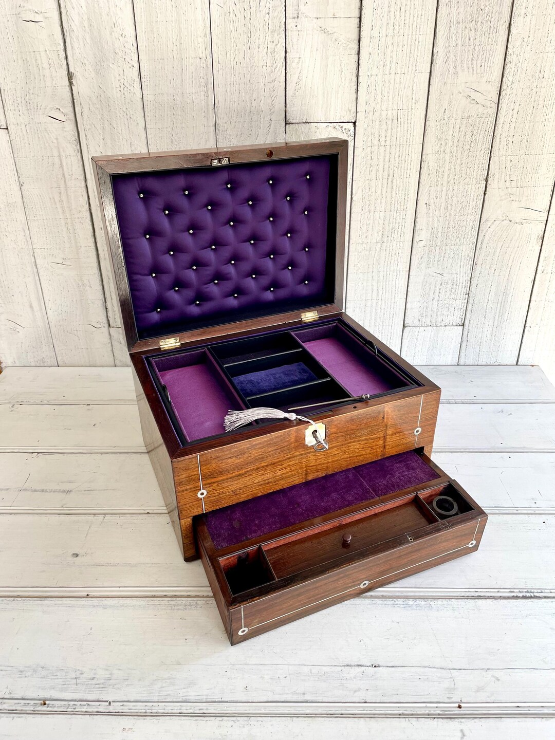 Victorian Travel Writing Slope and Jewellery Box, MOP Inlay, Writing ...