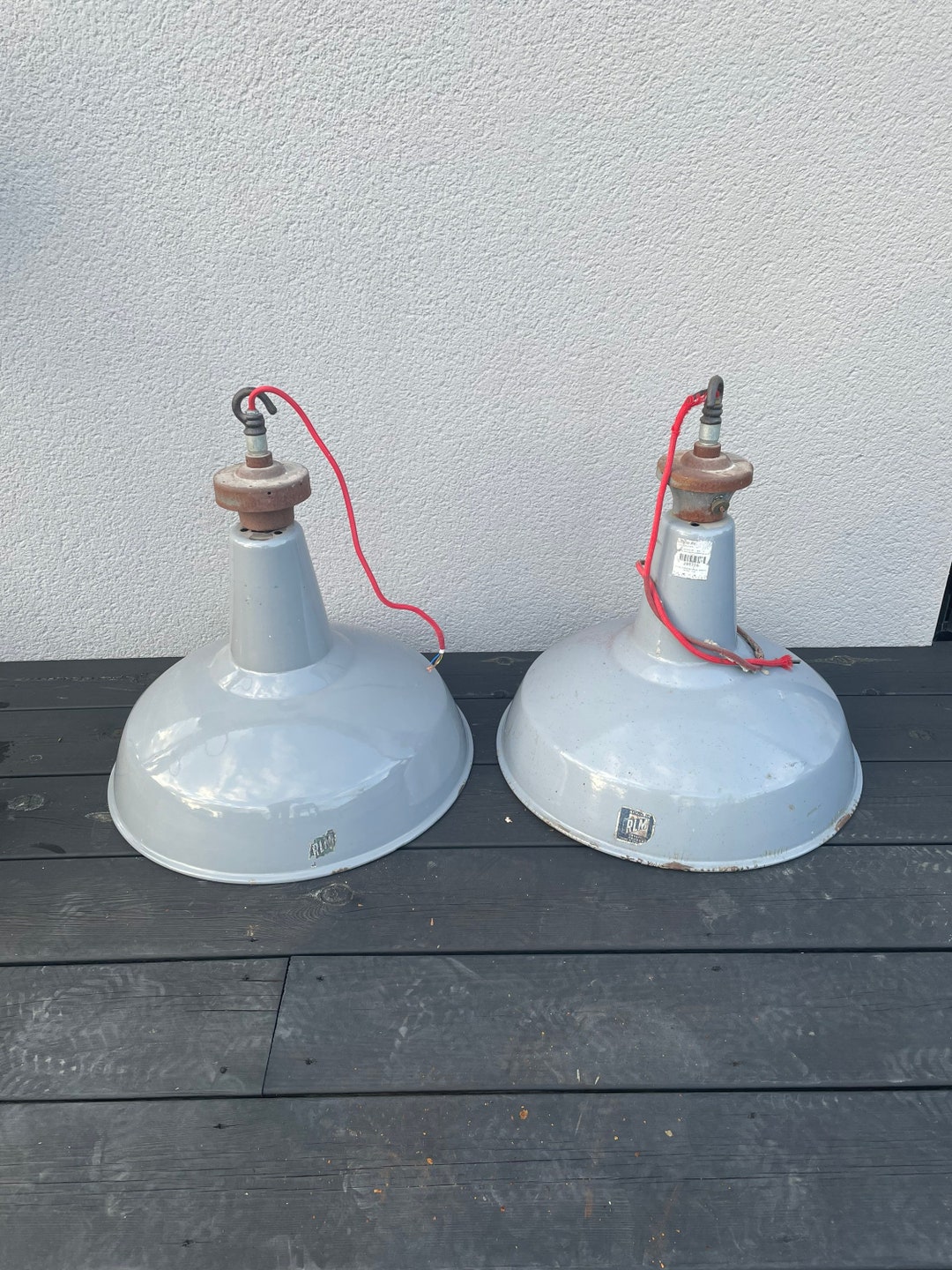 Vintage Industrial Factory Light Shades, Grey Benjamin Enamel Pendant ...