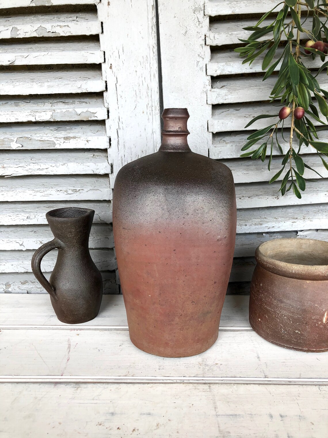 Antique French Black Clay Pot With Handle Primitive Pottery - Etsy