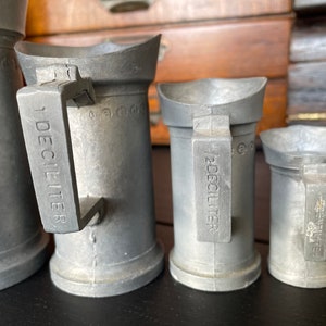 French Vintage Pewter Measuring Cups, Pewter Graduating Jugs, Vintage ...