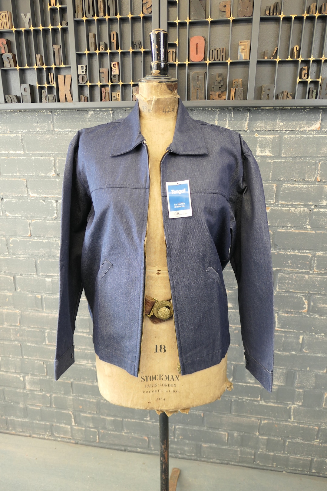 Vintage French Denim Chore Worker Jacket, Bomber Jacket, 70's. Size M-L ...