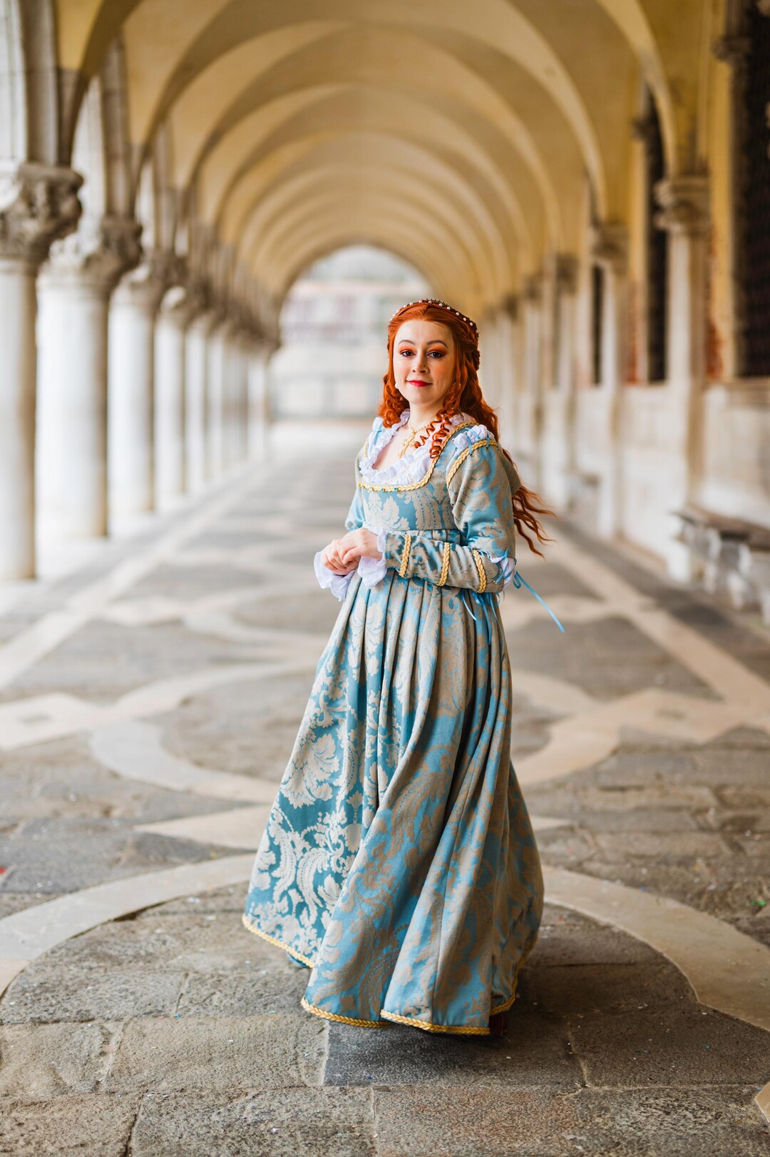 Renaissance Damask Gown + Linen Embroided Shirt - 16th Century Venice ...