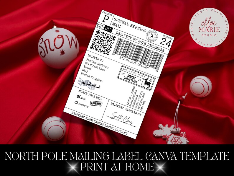 Editable North Pole Shipping Label | Santa Mail Canva Template (digital ...