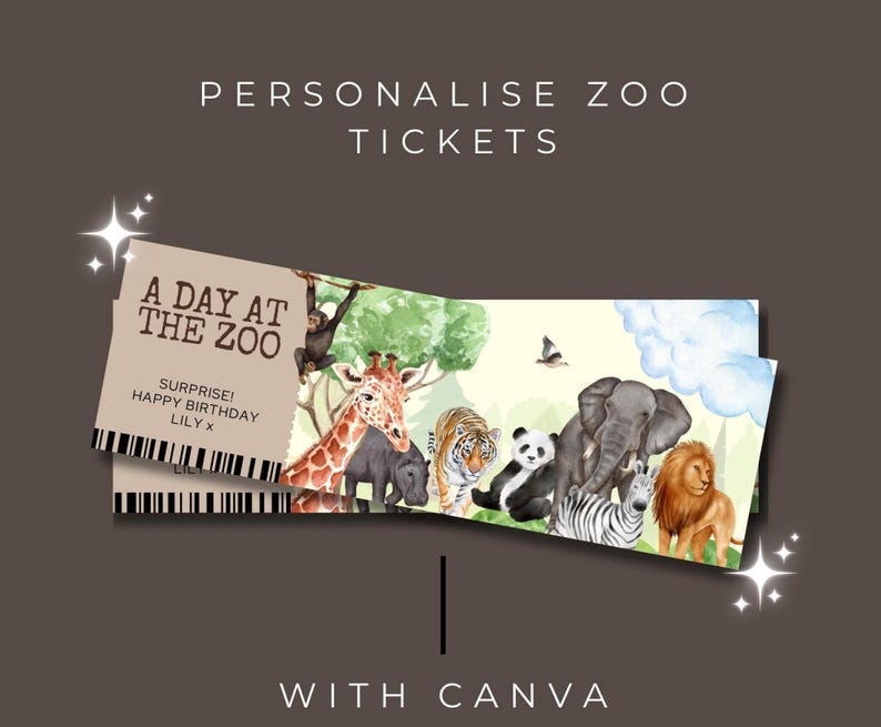 ZOO, SAFARI Ticket, Digital Download, Editable Template, Print at Home ...