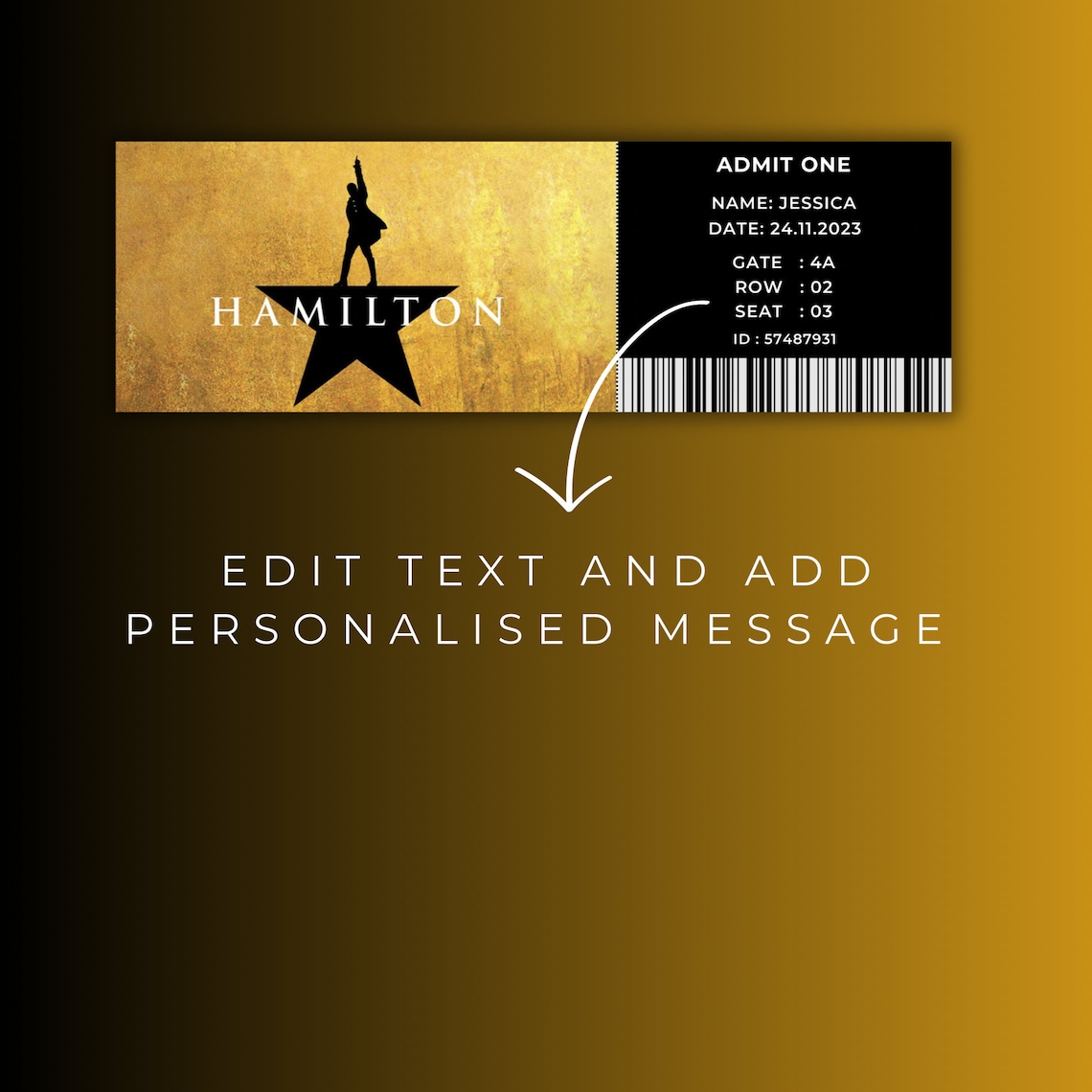 HAMILTON THEATRE TICKET, Digital Download, Editable Template, Print at ...