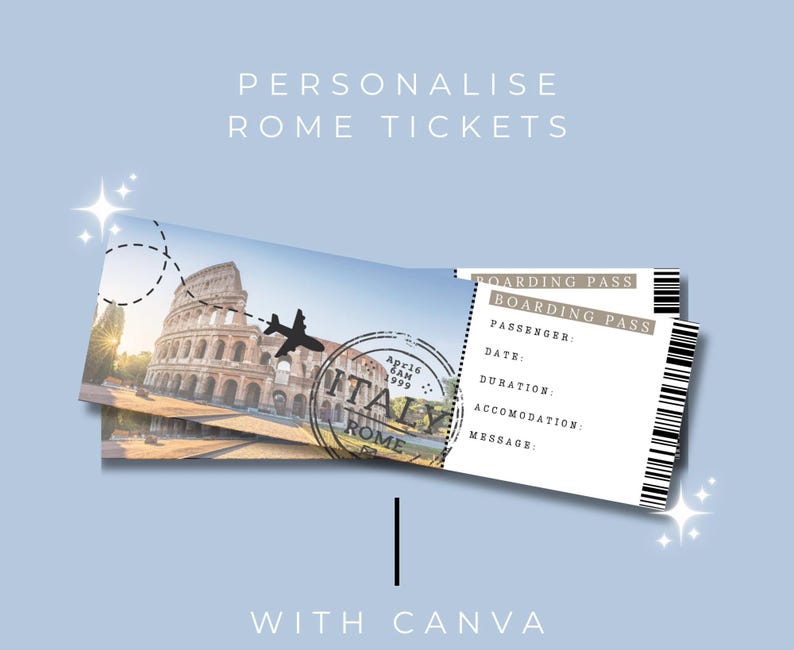 ROME, ITALY Surprise Ticket, Digital Download, Editable Template, Print ...