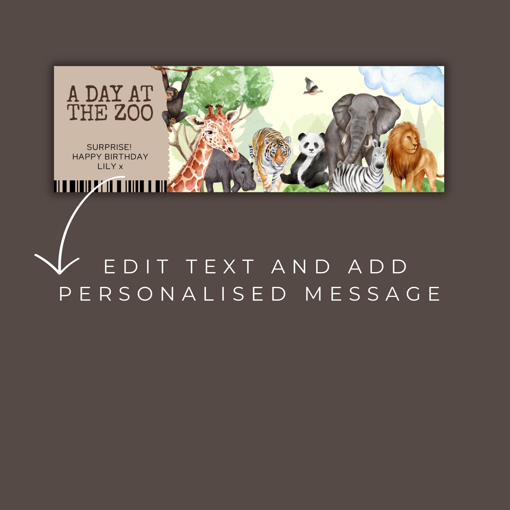 ZOO, SAFARI Ticket, Digital Download, Editable Template, Print at Home ...