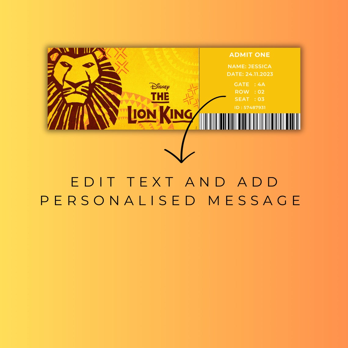 LION KING Theatre Ticket, Digital Download, Editable Template, Print at ...
