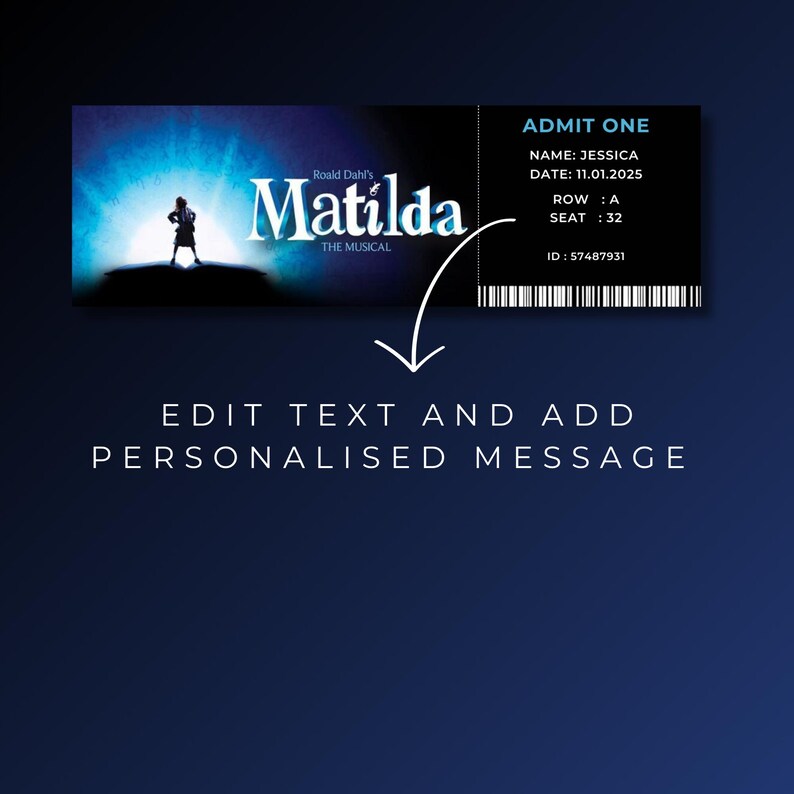 MATILDA THEATRE TICKET, Digital Download, Editable Template, Print at ...