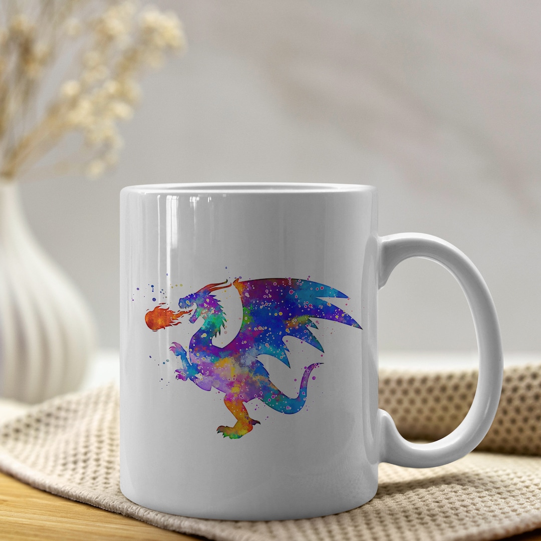 Watercolor Dragon Coffee Mug, Fantasy Art Tea Cup, Birthday Gift Idea ...