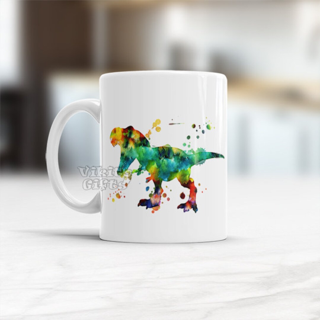 Dinosaur T-rex Coffee Tea Mug Watercolor Tyrannosaur Childrens Birthday ...