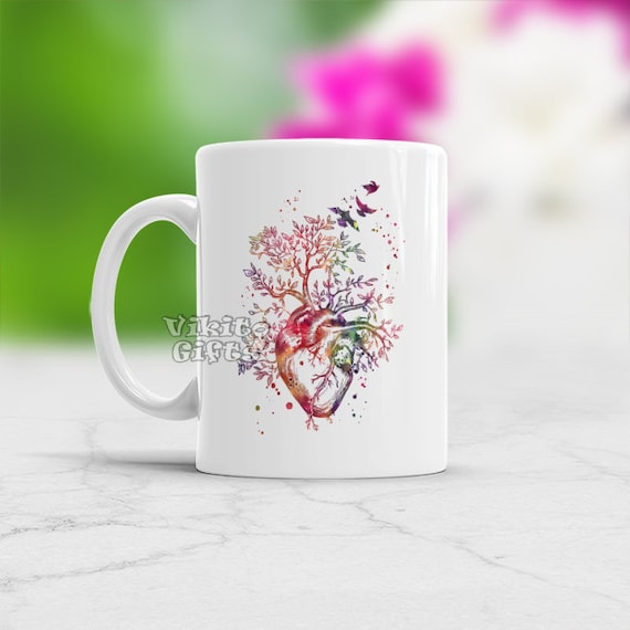 Human Heart Art Watercolor Coffee Mug Anatomy Art Birthday - Etsy