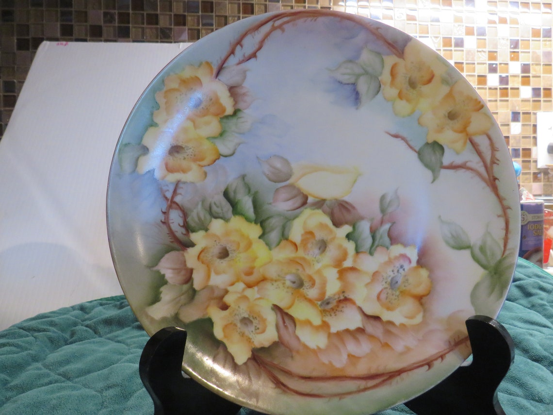 Antique Yellow Rose Plate 8 | Etsy