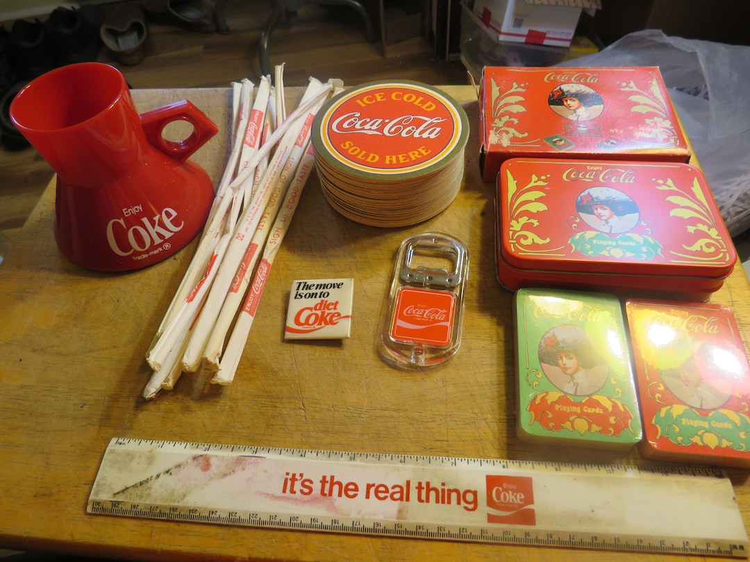 Vintage Lot of Coca-cola Collectibles Cards, Coasters, Bottle Opener ...