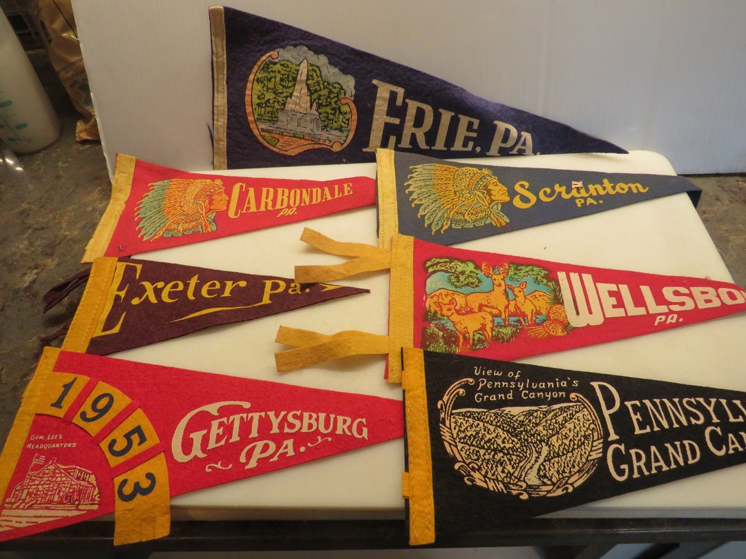 Lot of 9 Small Vintage Pennsylvania Wall Banners or Pendants 7 to 14 1/ ...
